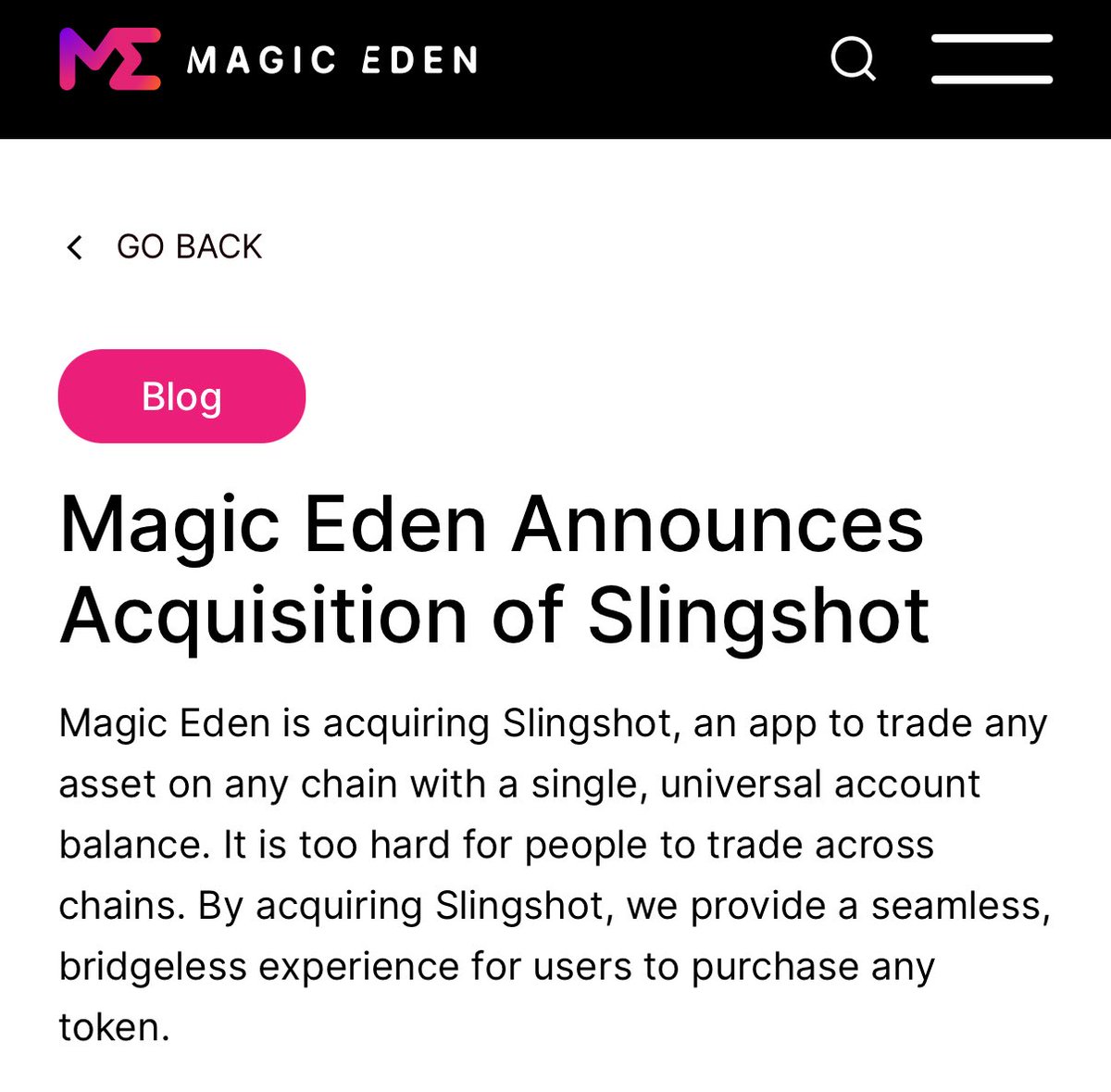 Magic Eden Acquires Slingshot, Expanding to 8M+ Tokens and Bitcoin ...