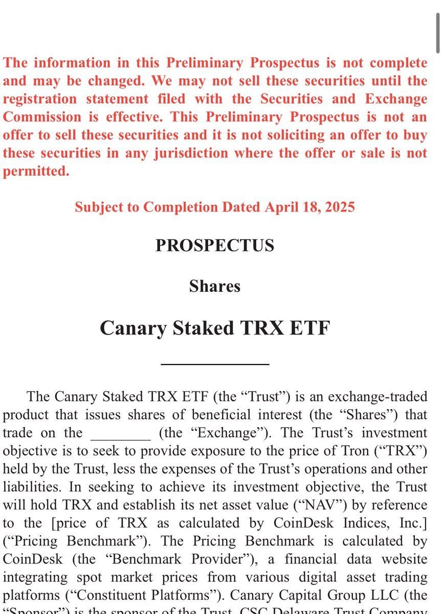 SEC Acknowledges Canary Capital’s Filing for Staked Tron (TRX) ETF - "The Defiant"