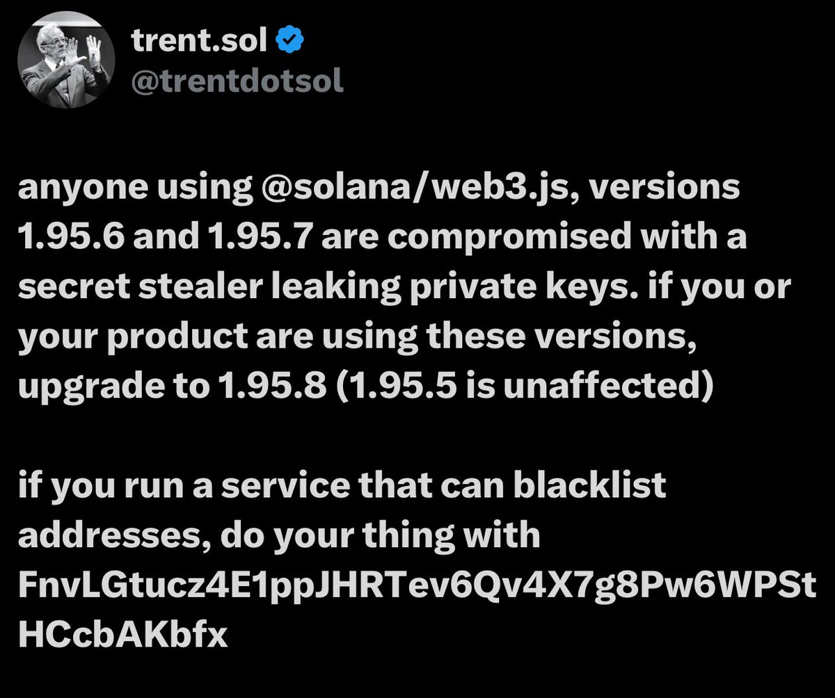 Solana web3.js Library Compromised in Versions 1.95.6 and 1.95.7 - "The Defiant"