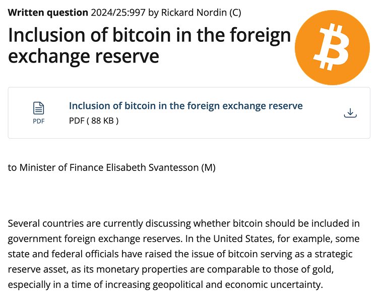 Swedish MP Rickard Nordin Proposes Bitcoin for National Reserves as ...